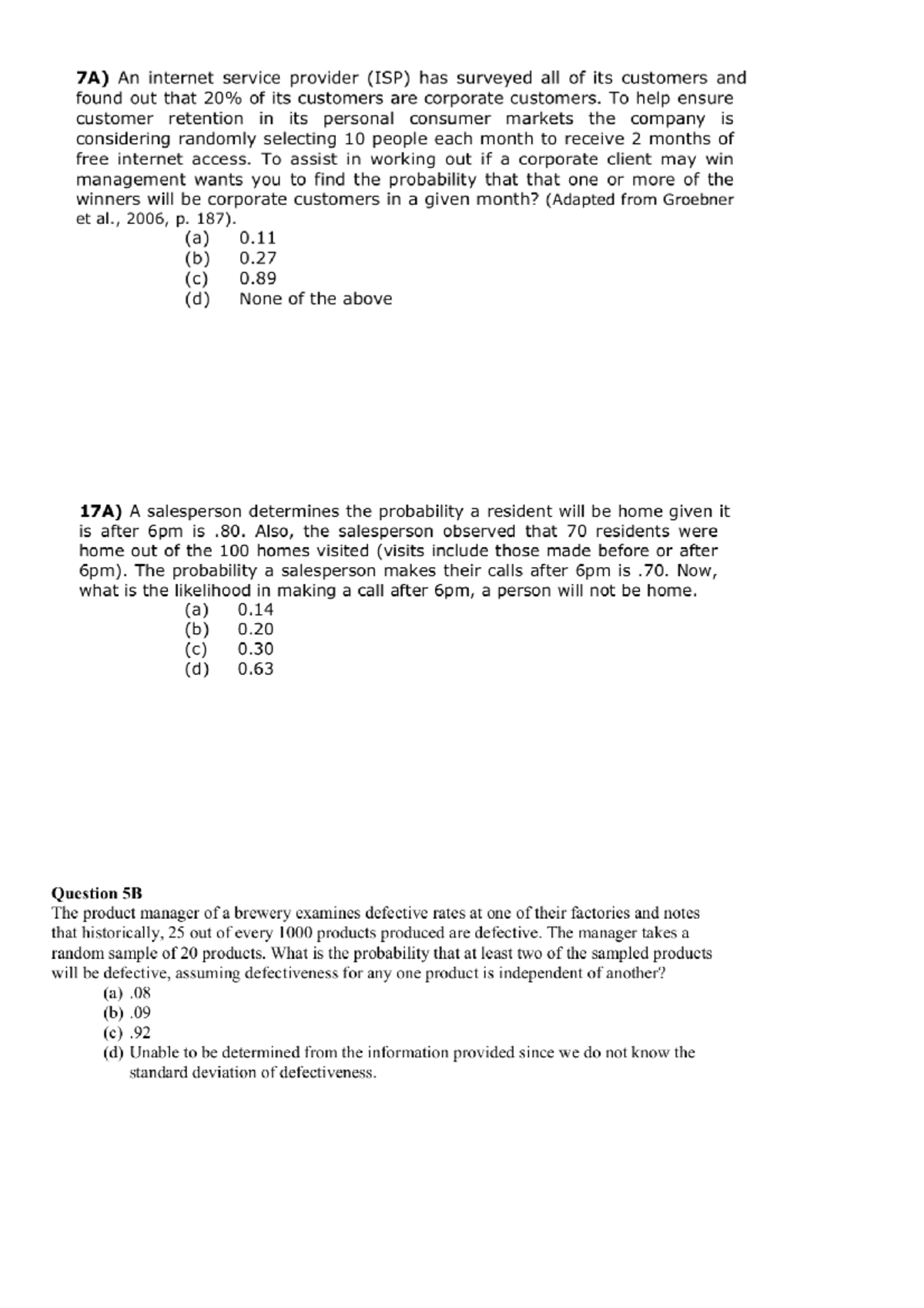 Sample/practice exam 5 April, questions - 7A) An internet service ...