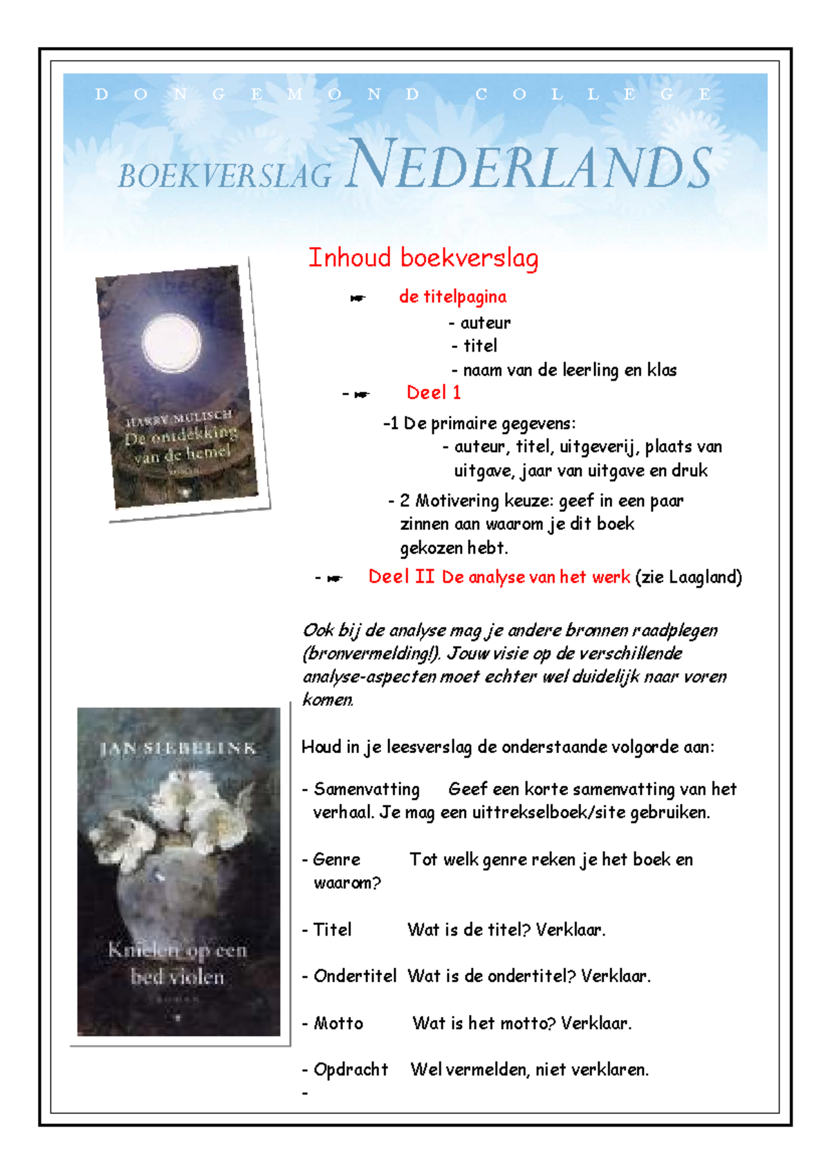 Handleiding+boekverslag bovenbouw - BOEKVERSLAG NEDERLANDS D O N G E M ...