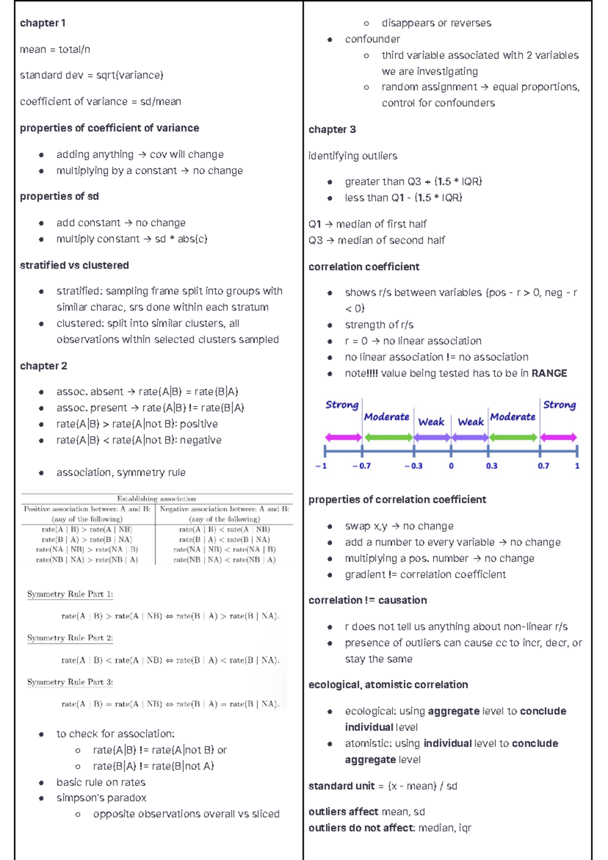 GEA1000 cheatsheet - chapter 1 mean = total/n standard dev = sqrt(variance) coefficient of ...