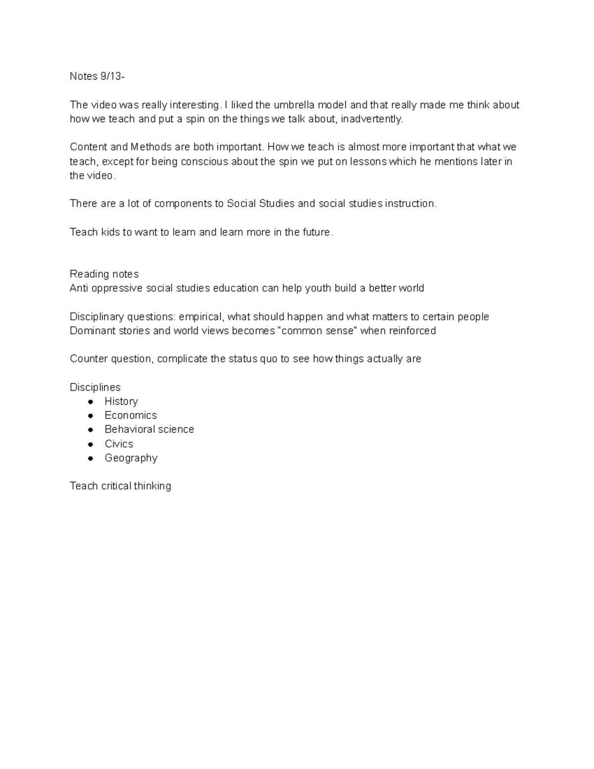 Notes 9 13 - Notes 9/13- The video was really interesting. I liked the ...