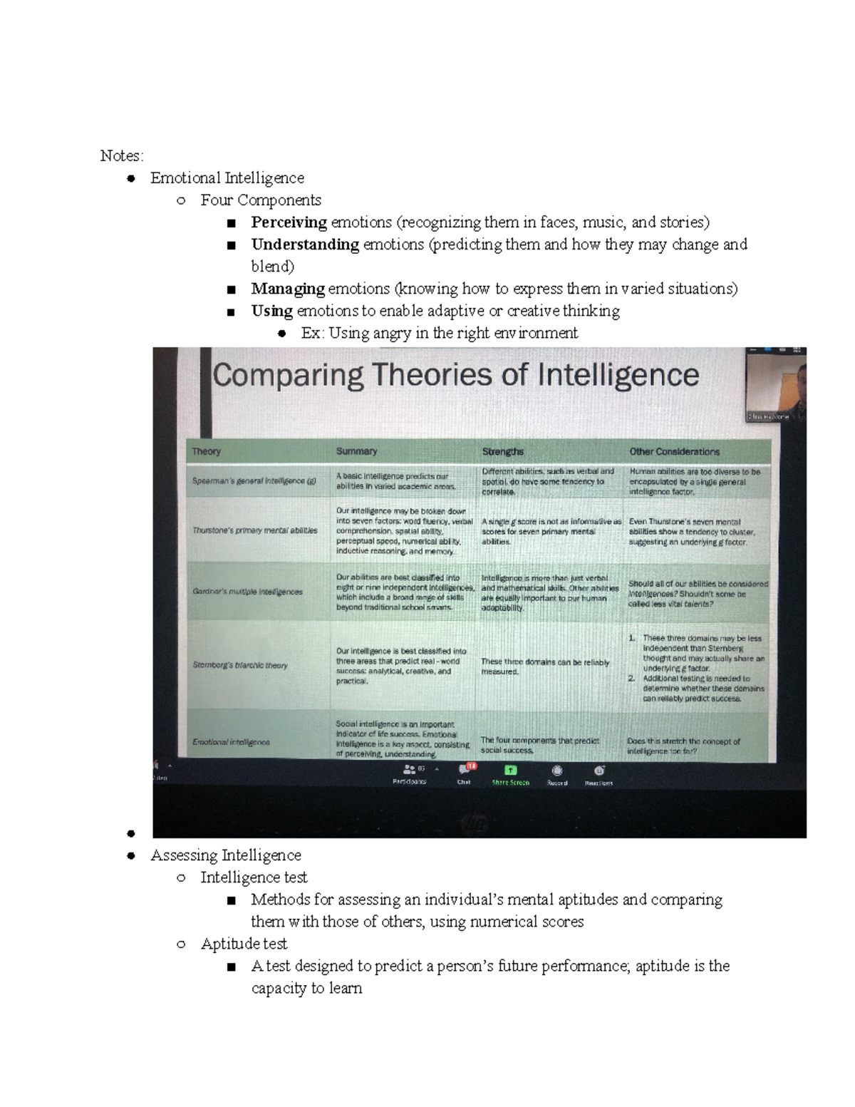 Psy Notes 11-19 - Notes: Emotional Intelligence Four Components ...
