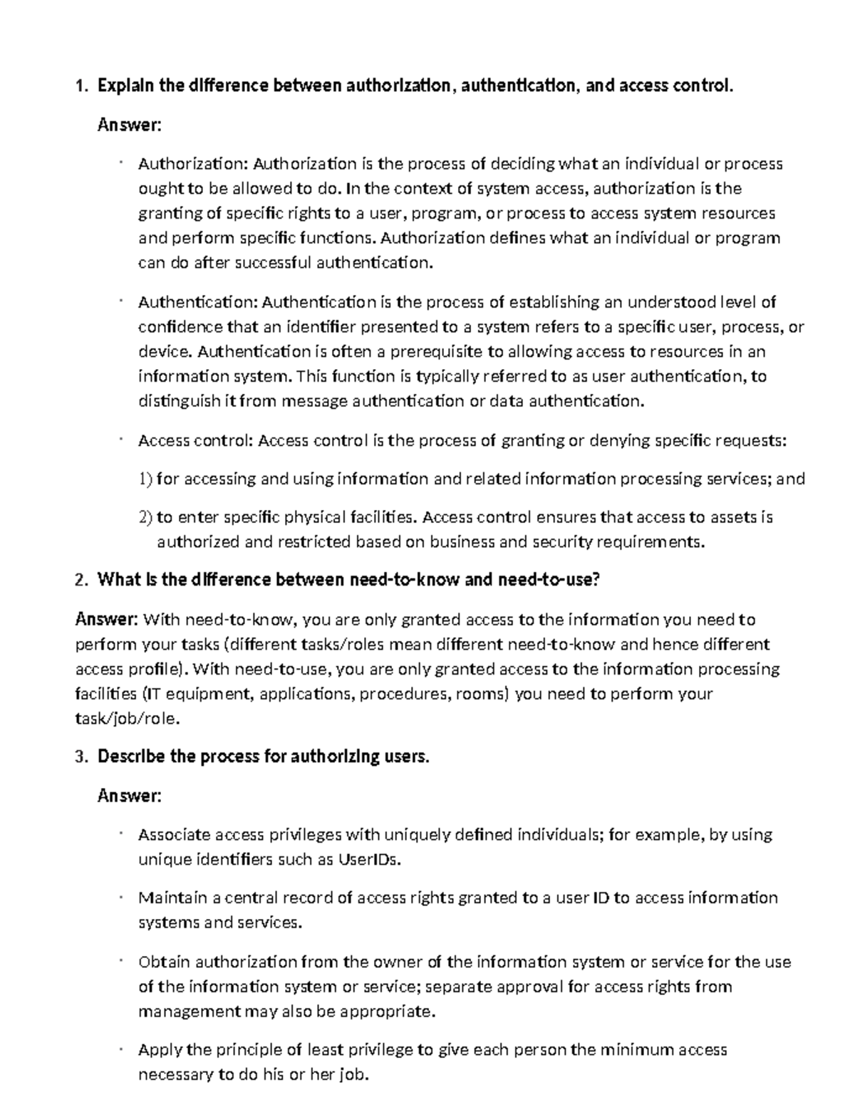 Chapter 5 Turnin - 1. Explain the difference between authorization, authentication, and access ...