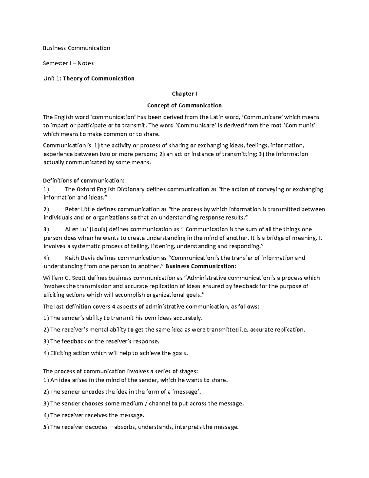 Business communication - Business Communication Semester I – Notes Unit ...