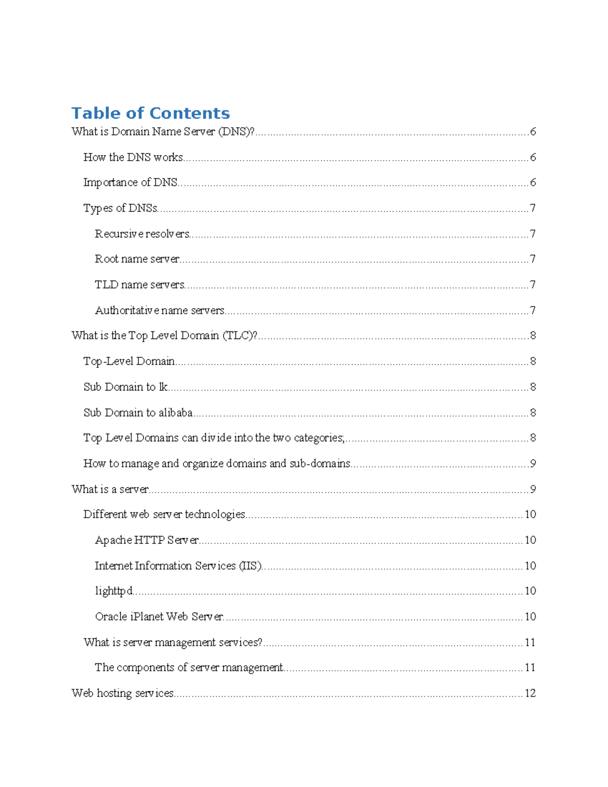 Website Design & Development - Table of Contents What is Domain Name Server - Studocu
