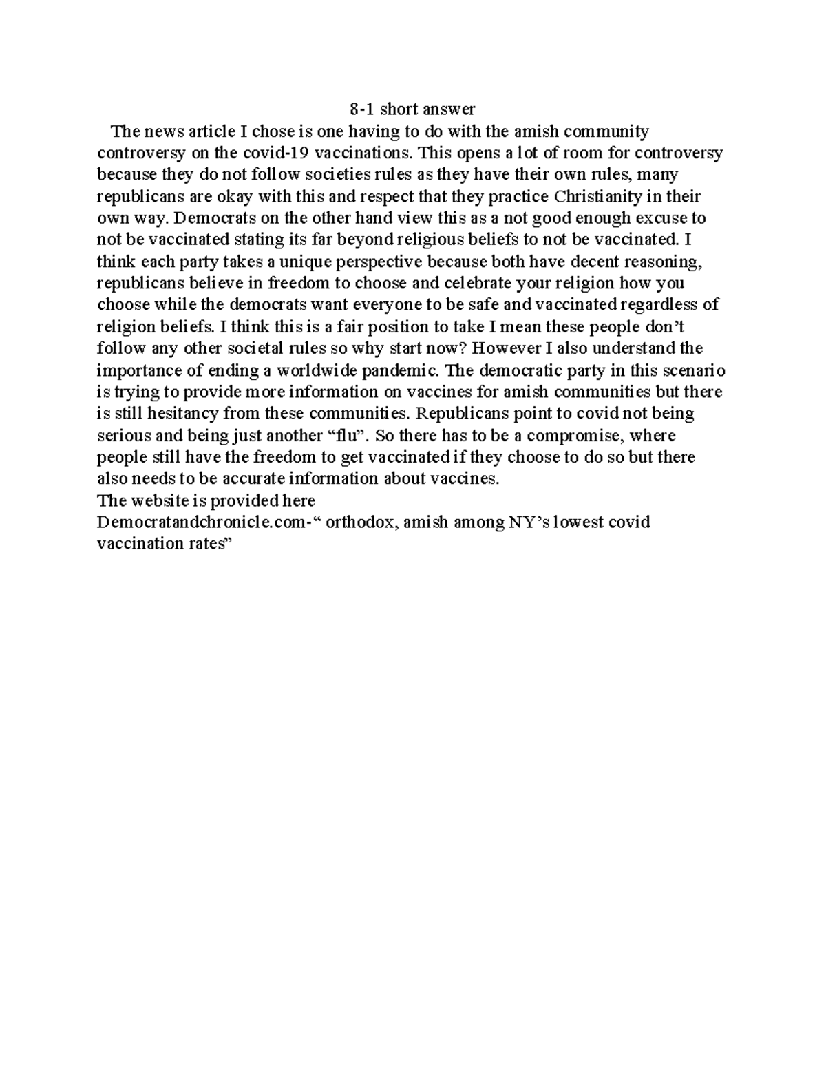 8-1 short answer - 8-1 short answer The news article I chose is one ...