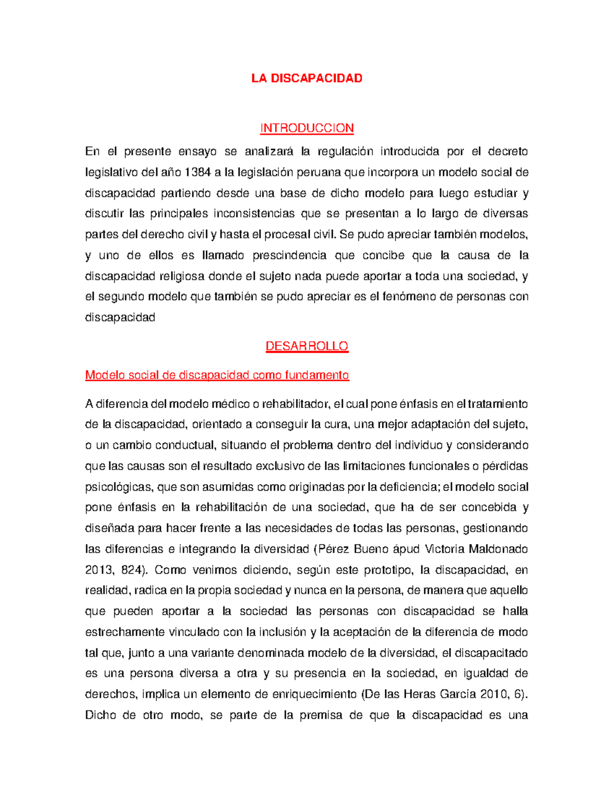 LA Discapacidad - xcxcxc - LA DISCAPACIDAD INTRODUCCION En el presente ...