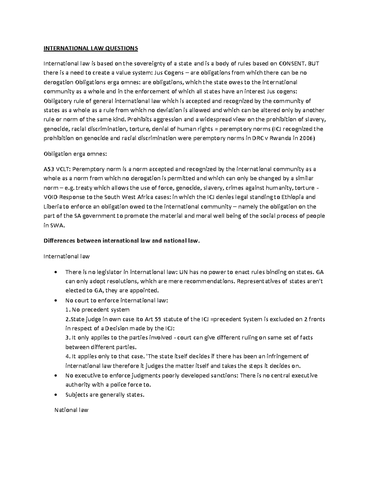 International LAW Questions - INTERNATIONAL LAW QUESTIONS International ...