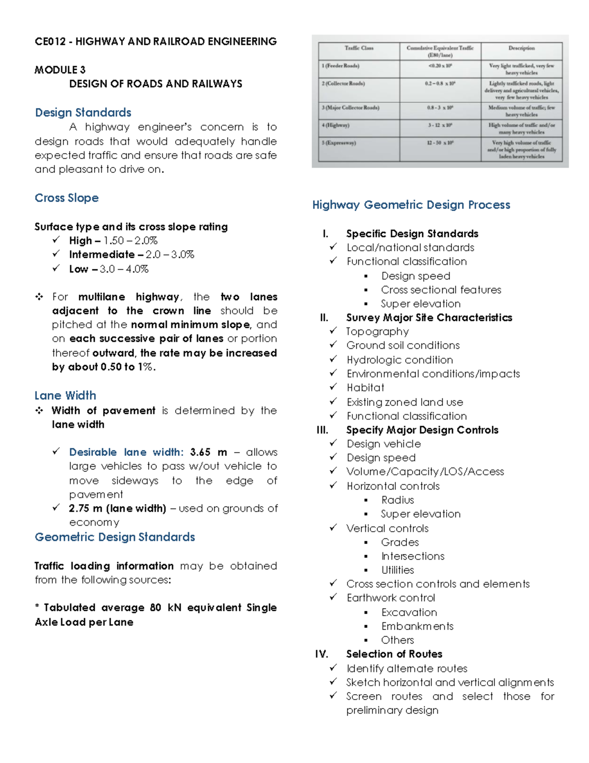CE 012 Reviewer - CE012 - HIGHWAY AND RAILROAD ENGINEERING MODULE 3 DESIGN OF ROADS AND RAILWAYS ...