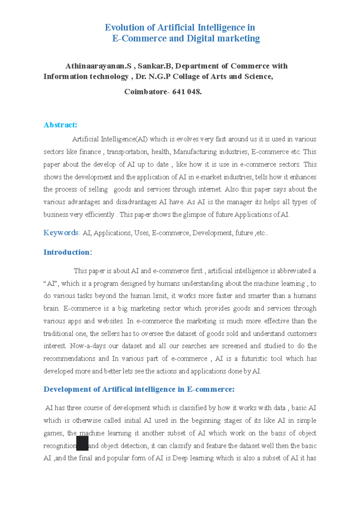 AI Evolution Abstract B.com IT - E-Commerce and Digital marketing ...