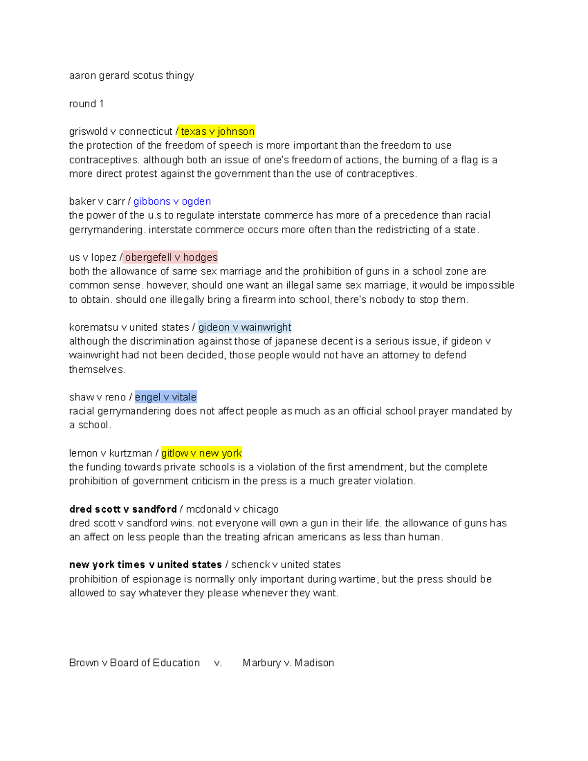 Scotus March April madness - aaron gerard scotus thingy round 1 ...