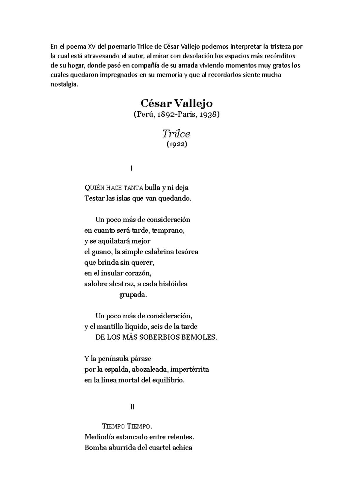 Poemas trilce - En el poema XV del poemario Trilce de César Vallejo ...