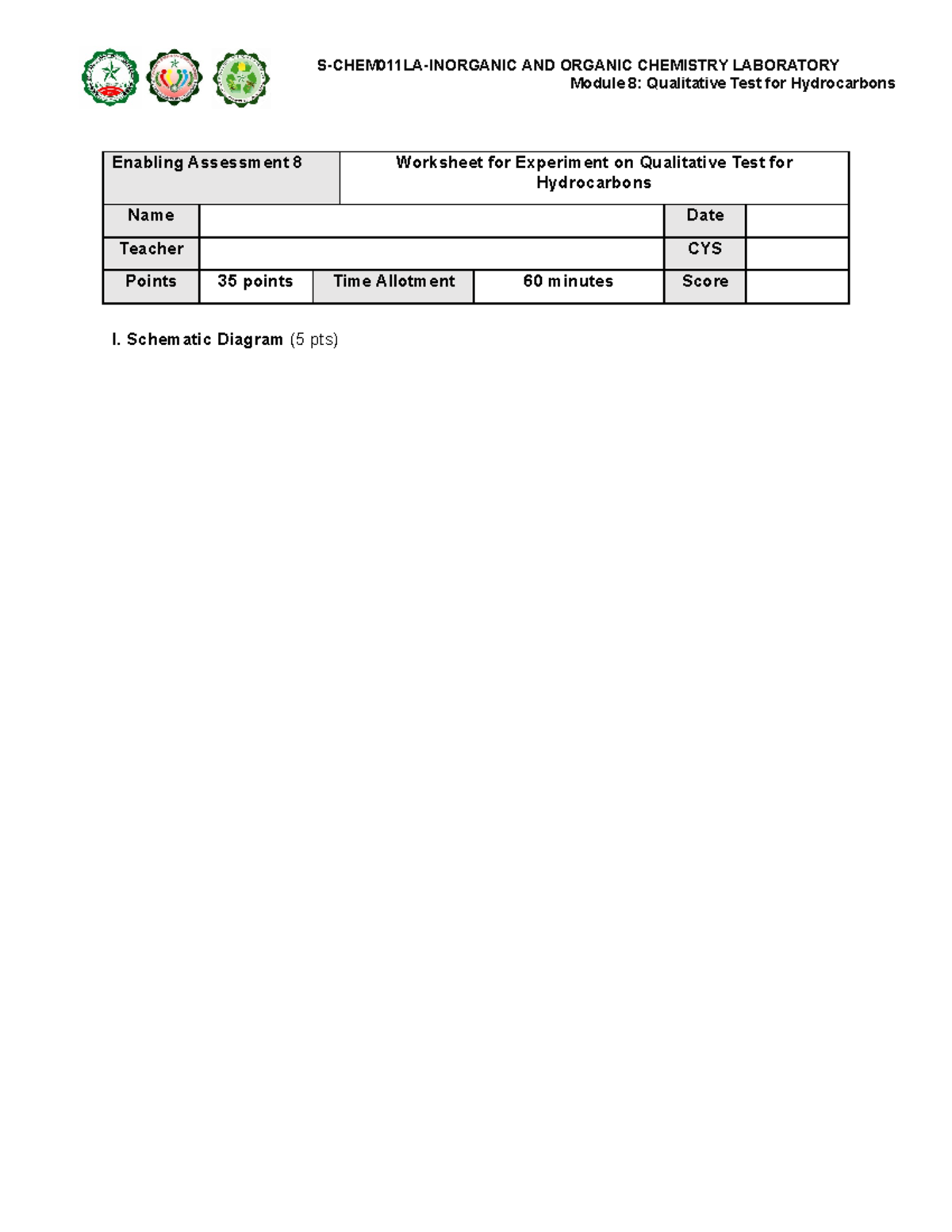 Enabling Assessment 8 - For inorganic chem - S-CHEM011LA-INORGANIC AND ...