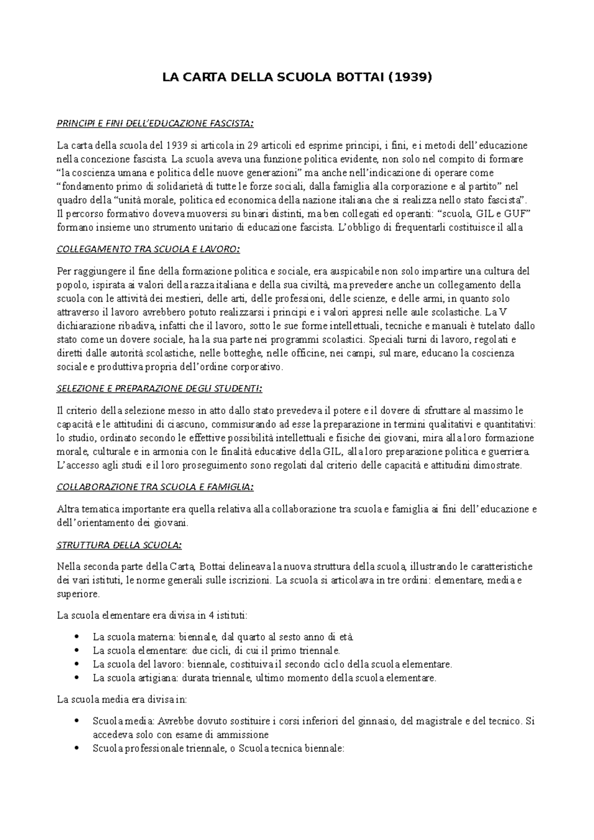 La Carta Della Scuola Bottai - LA CARTA DELLA SCUOLA BOTTAI (1939 ...