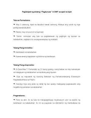 Pagsusuri ng akdang "Aloha!" ni Deogracias A. Rosario gamit ang apat na ...