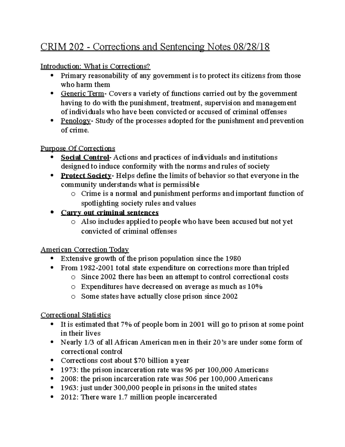Introduction To Corrections & Policing - CRIM 202 - Corrections and ...