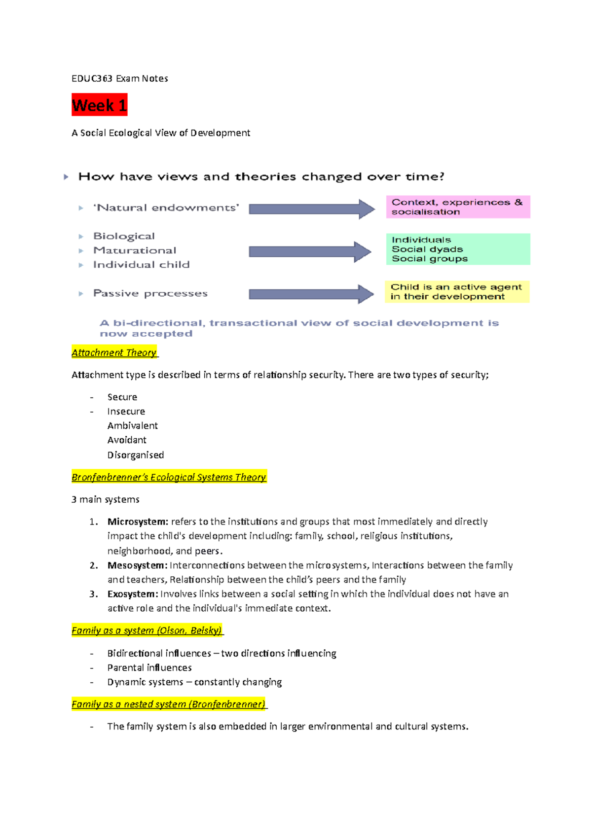 EDUC363 Exam Notes - EDUC363 Exam Notes Week 1 A Social Ecological View ...