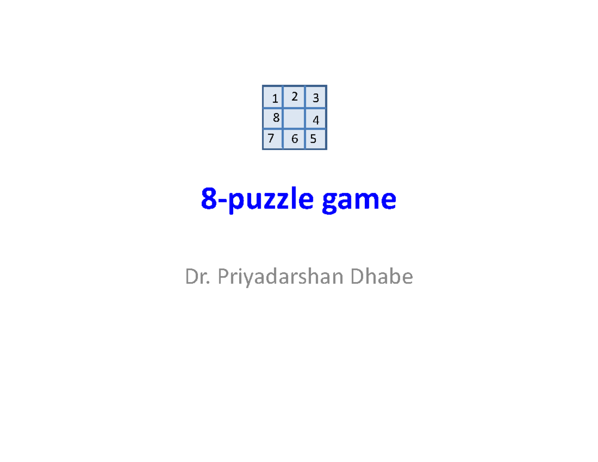8-puzzle game - 8 puzzle game AI - 8-puzzle game Dr. Priyadarshan Dhabe ...