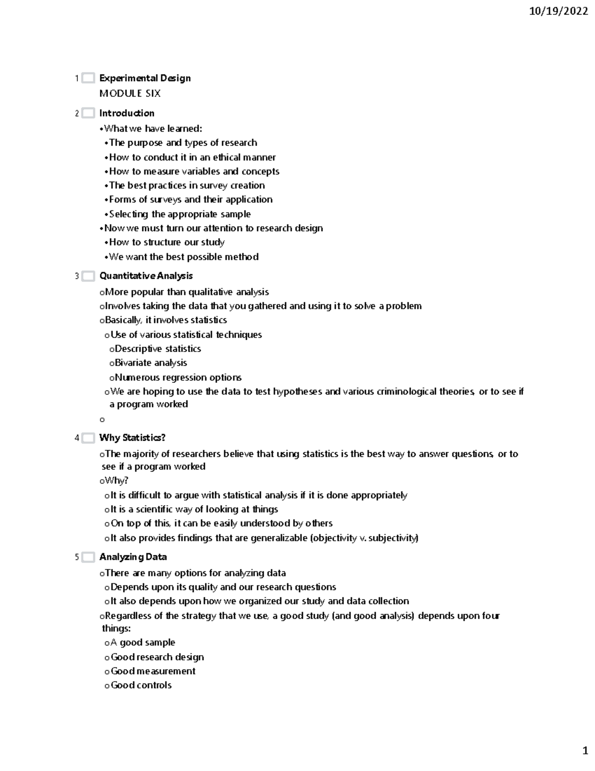 Experimental Design Mod 6 - Experimental Design MODULE SIX Introduction ...