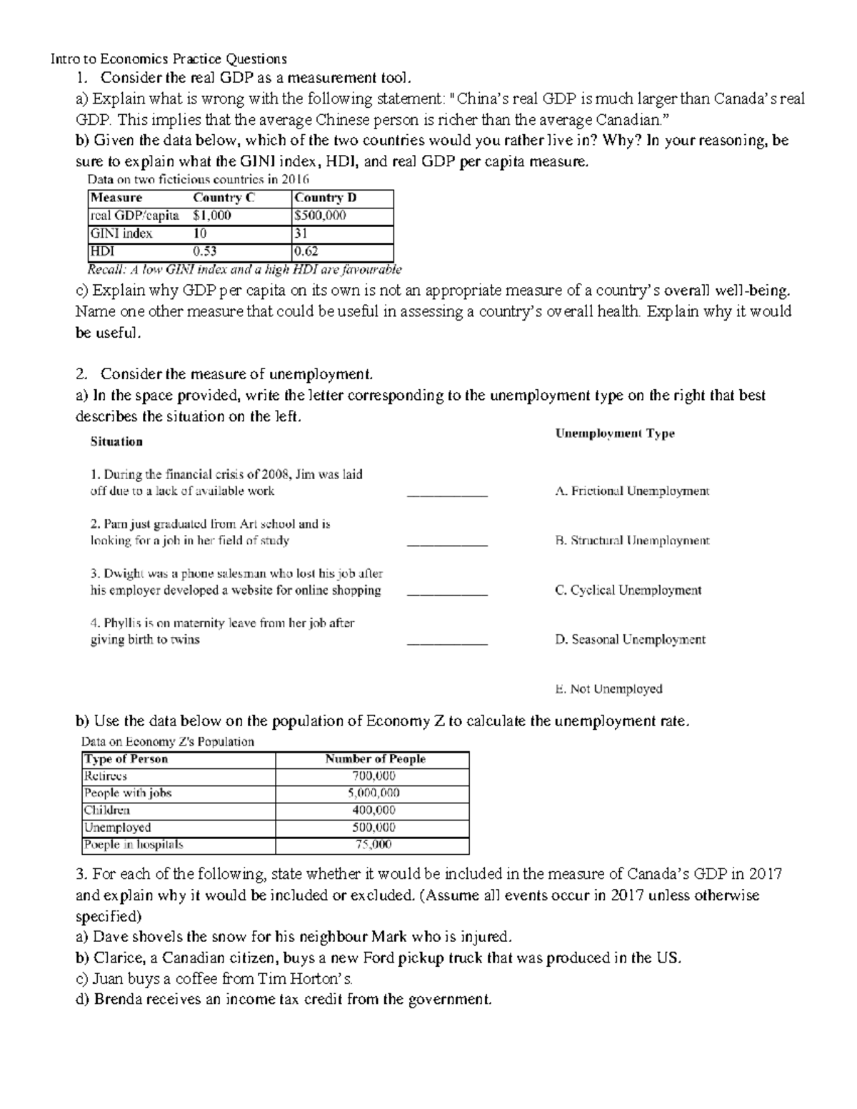 F2018 Intro Test2 Practice - Intro to Economics Practice Questions 1 ...
