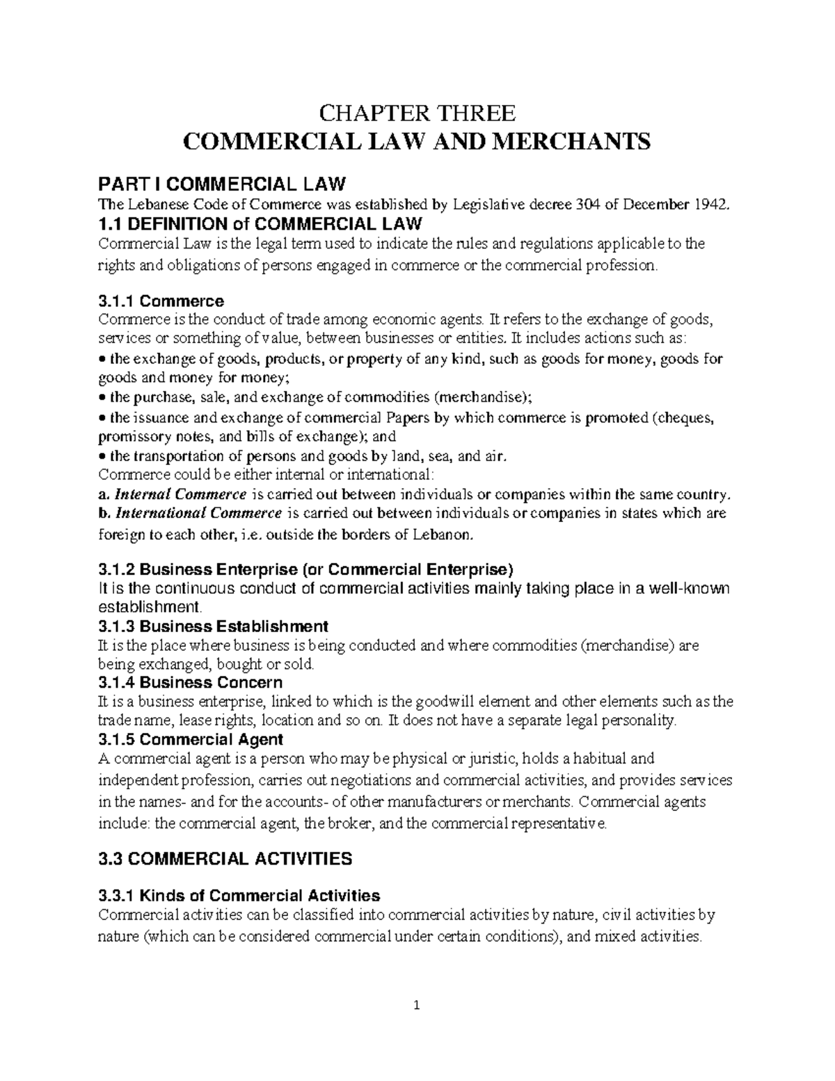 BMGT300 Revision Sheet Chapter 3 - CHAPTER THREE COMMERCIAL LAW AND ...