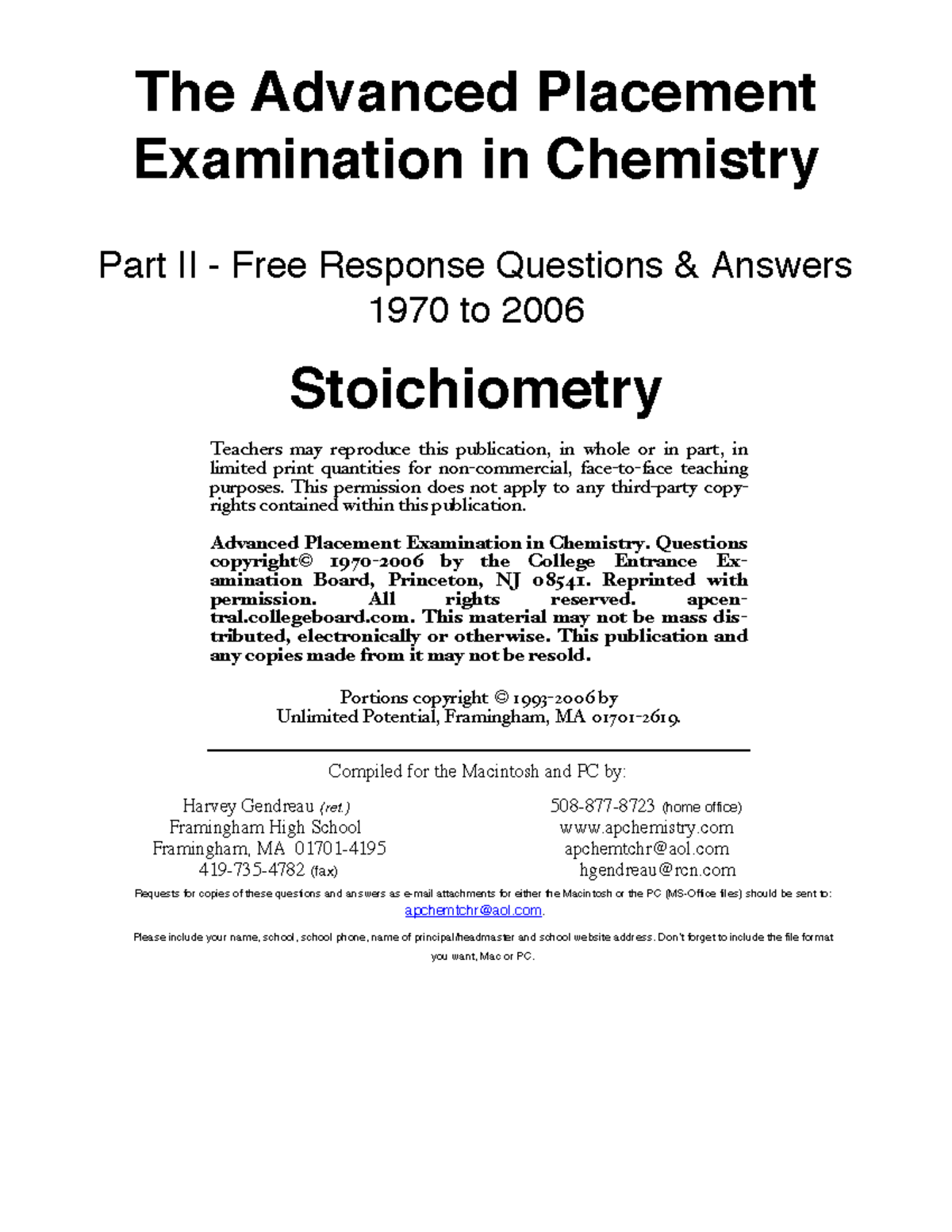 AP. chem practice material - The Advanced Placement Examination in ...