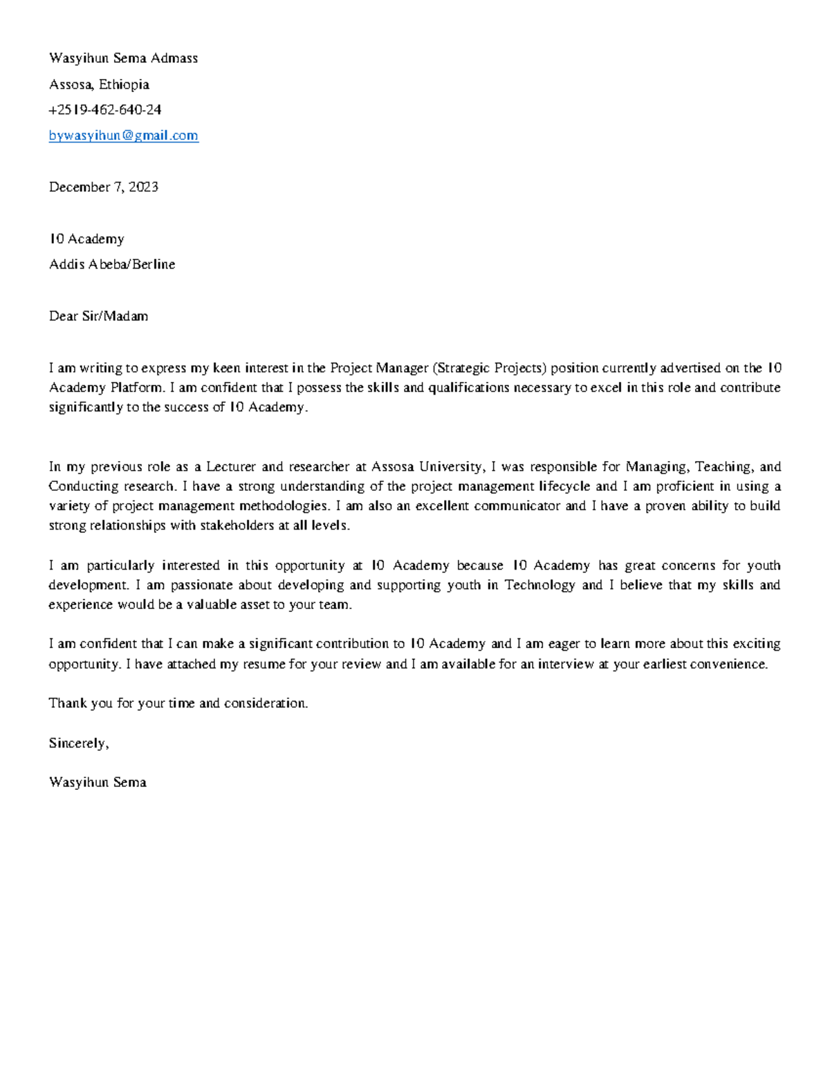 10Academy Job Application Letter - Wasyihun Sema Admass Assosa ...