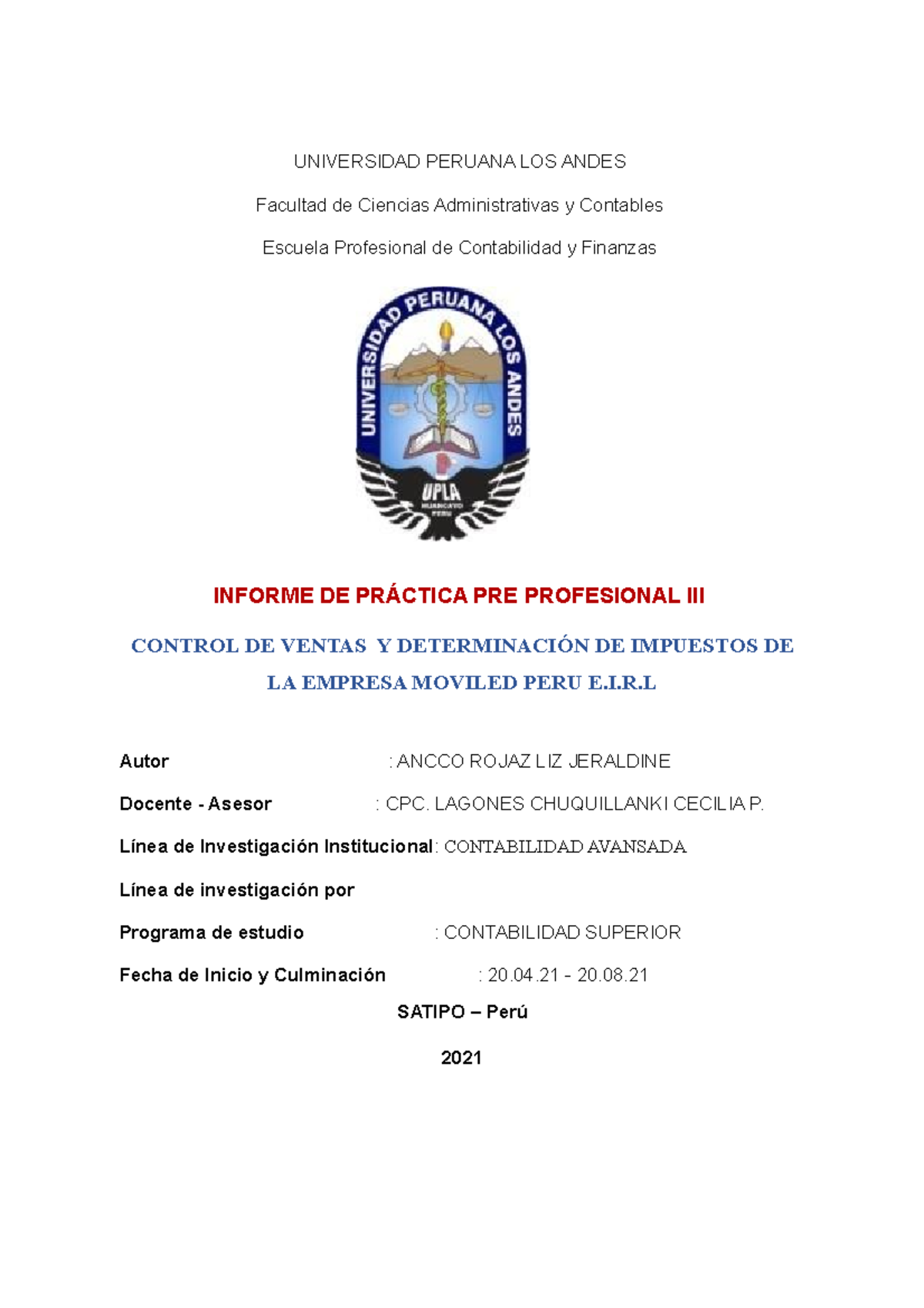 LIZ Ancco Rojas Pppiii - praticas pre profesionales - UNIVERSIDAD ...