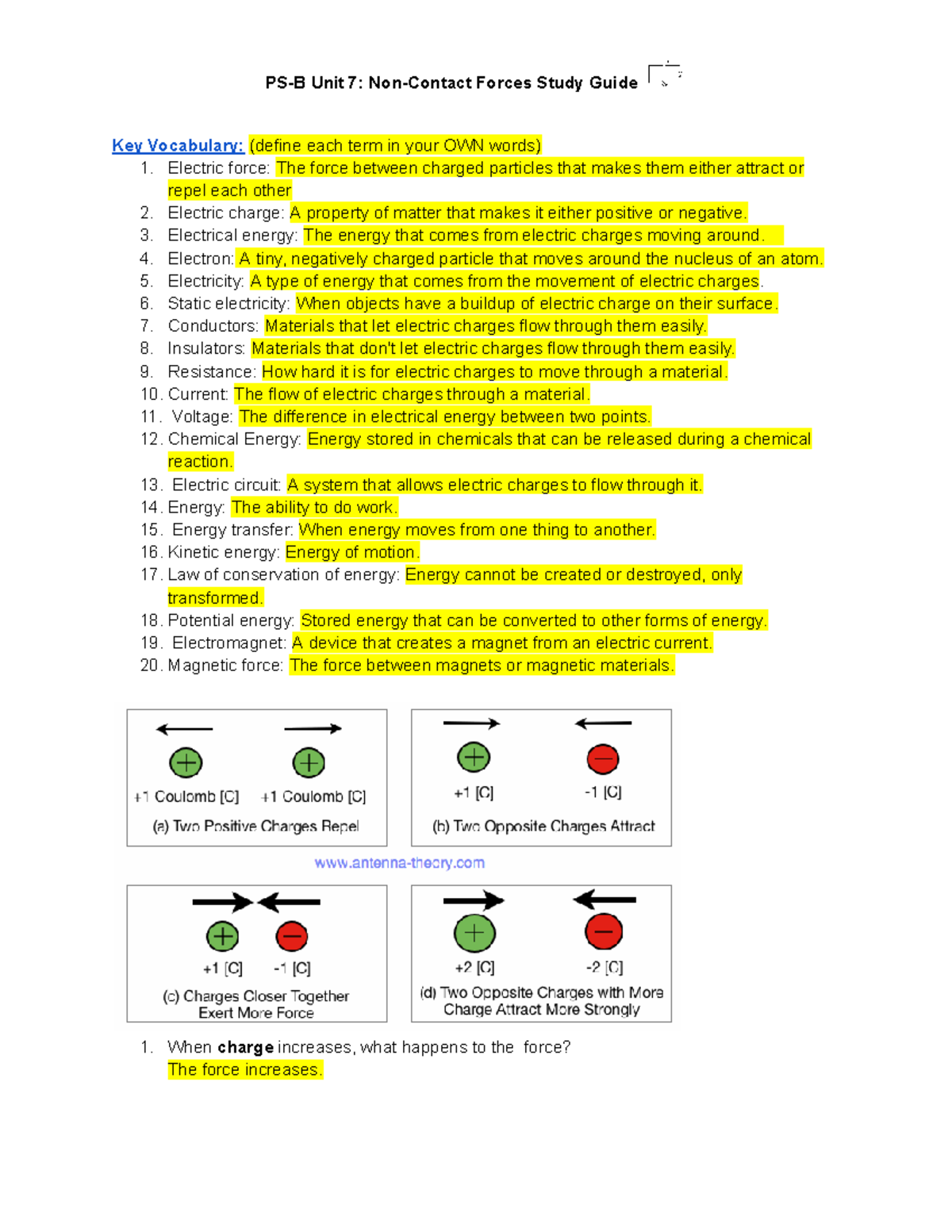 Unit 7 Non-Contact Forces Study Guide - PS-B Unit 7: Non-Contact Forces ...