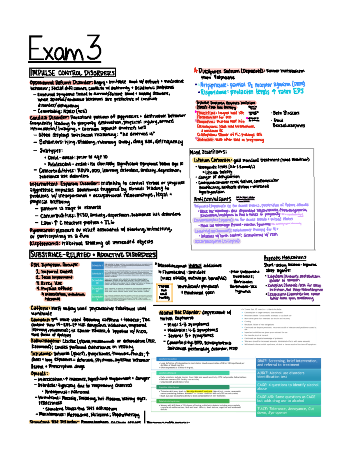 MH 2 - Study Guide for Exam 3 - M PULSE CONTROL ####### DISORDERS than ...