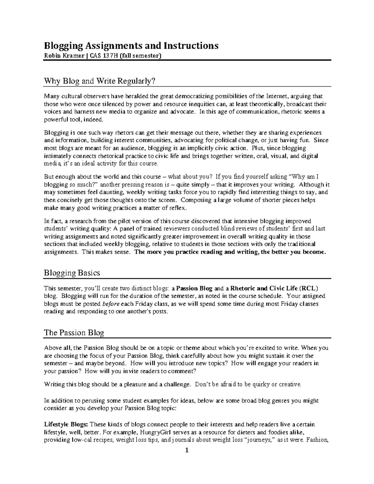 Blog Assignments 137H 1uxtaso - 1 Blogging Assignments and Instructions ...