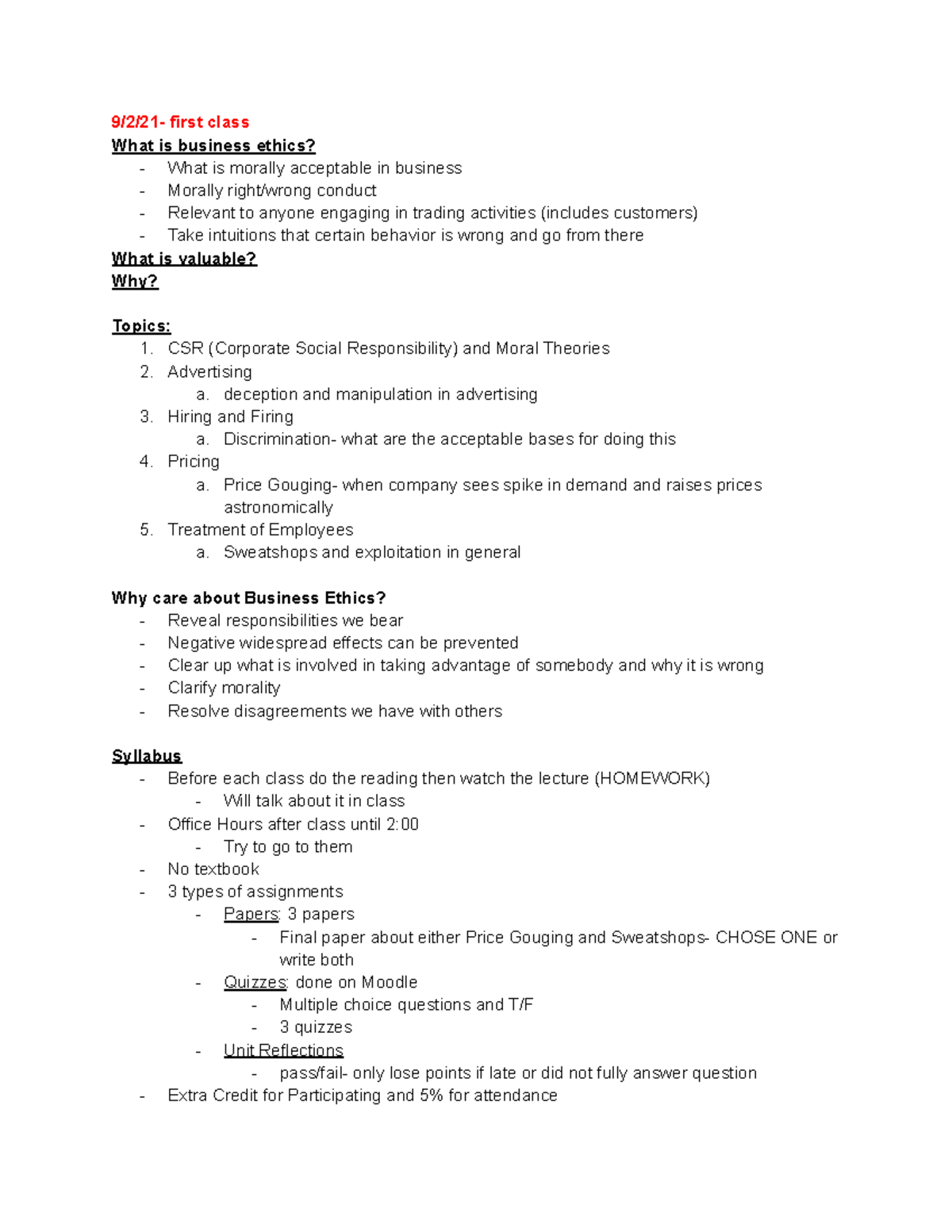 Philosophy- Business Ethics - 9/2/21- first class What is business ...