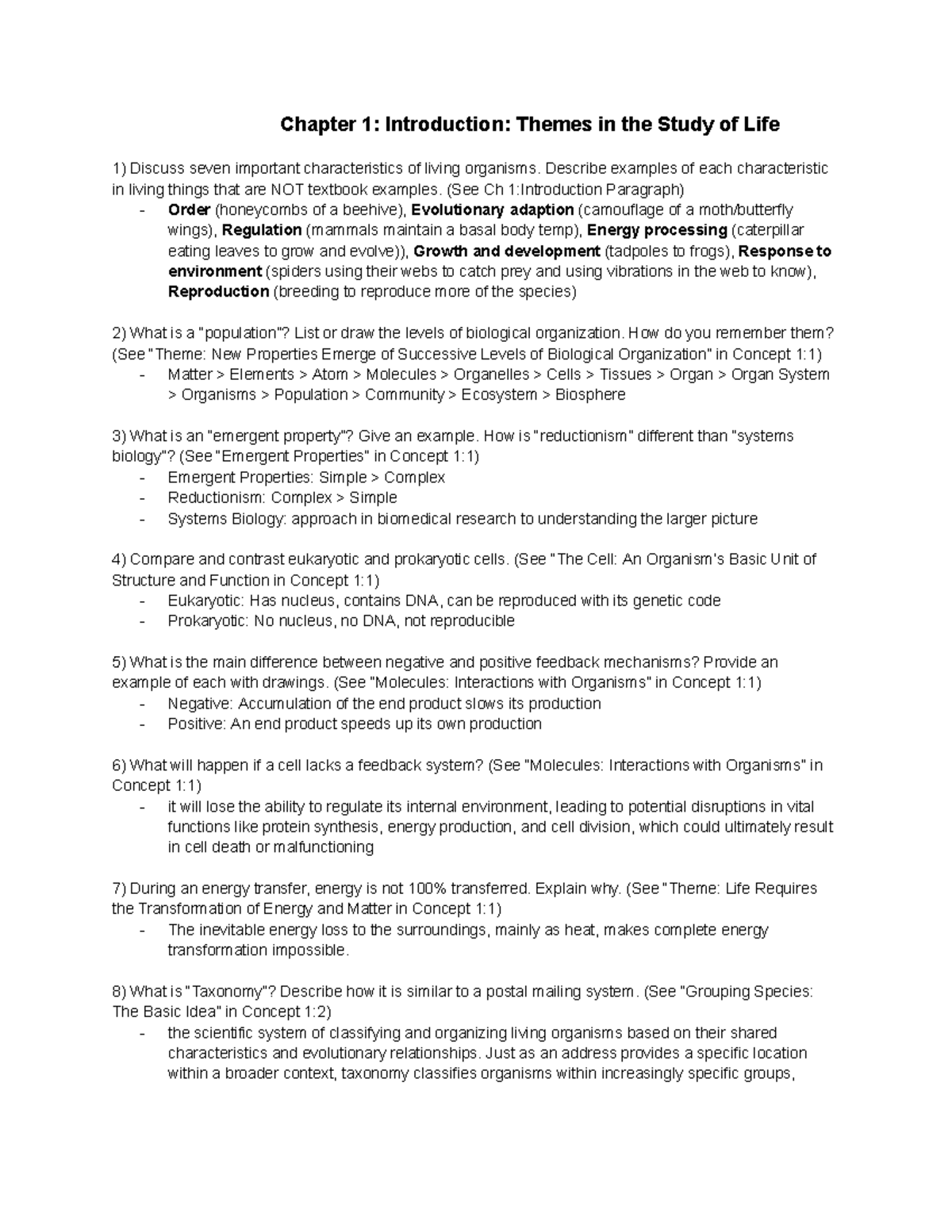 Chapter 1 Reading guide Themes in the Study of Life - Chapter 1: Introduction: Themes in the ...