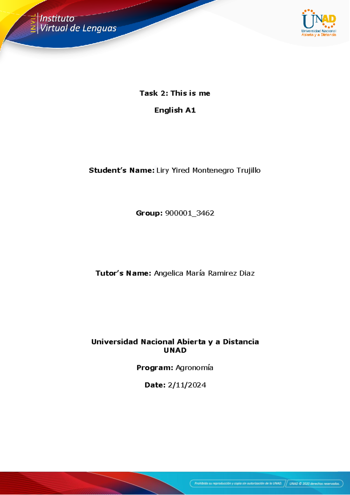 Task 2 LIRY Yired Montenegro Trujillo - Task 2: This is me English A ...