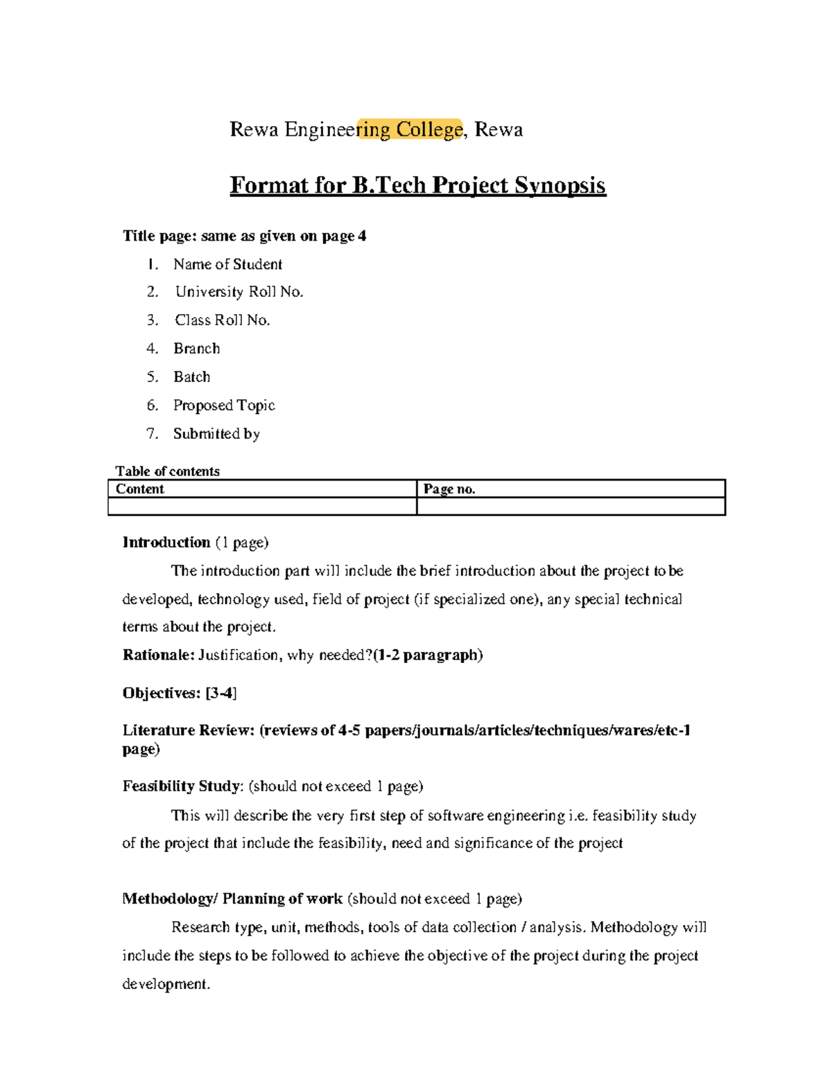 Recpdf (format) - Format for B Project Synopsis Title page: same as ...