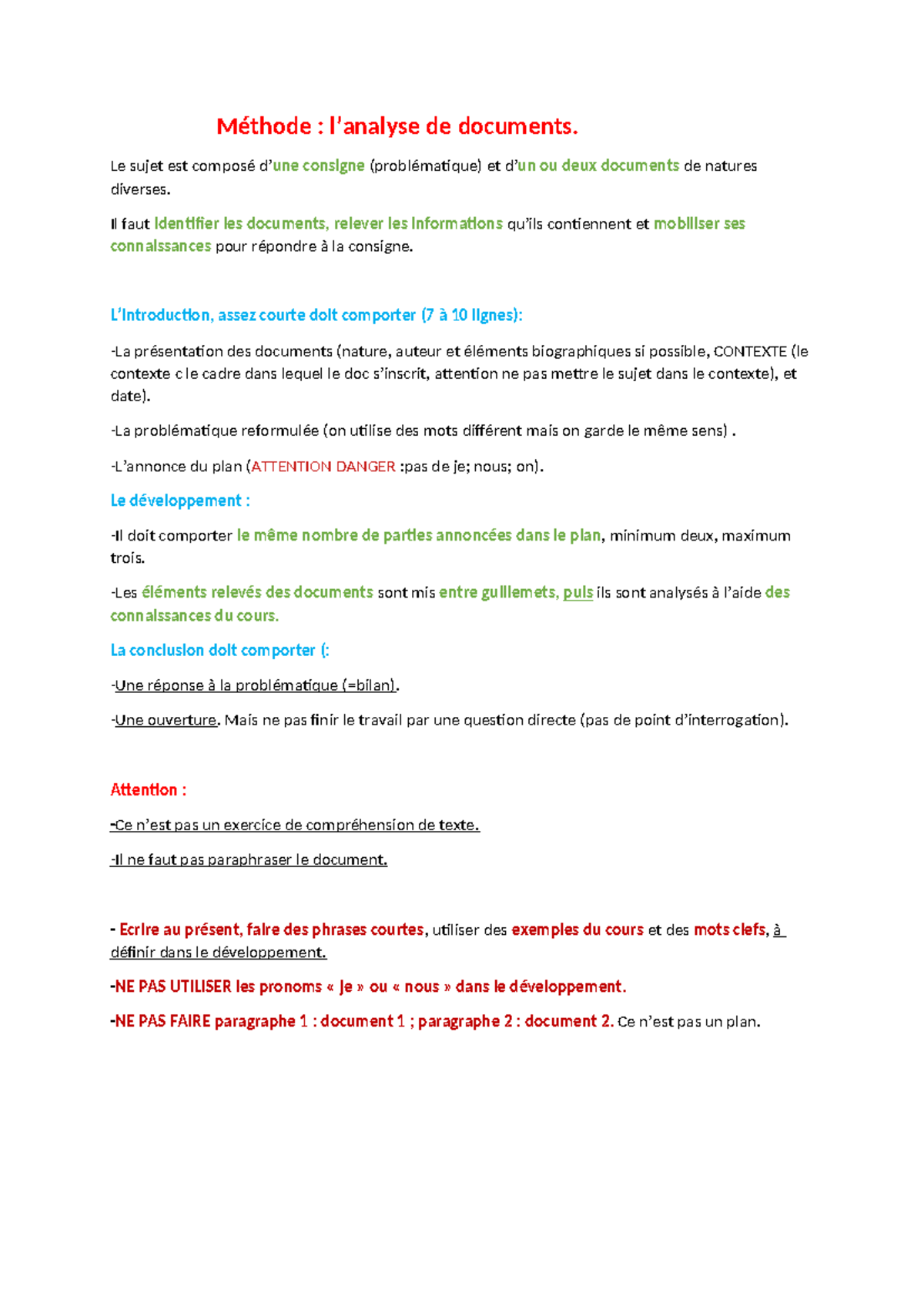 Méthode - Méthode : l’analyse de documents. Le sujet est composé d’une consigne (problématique ...