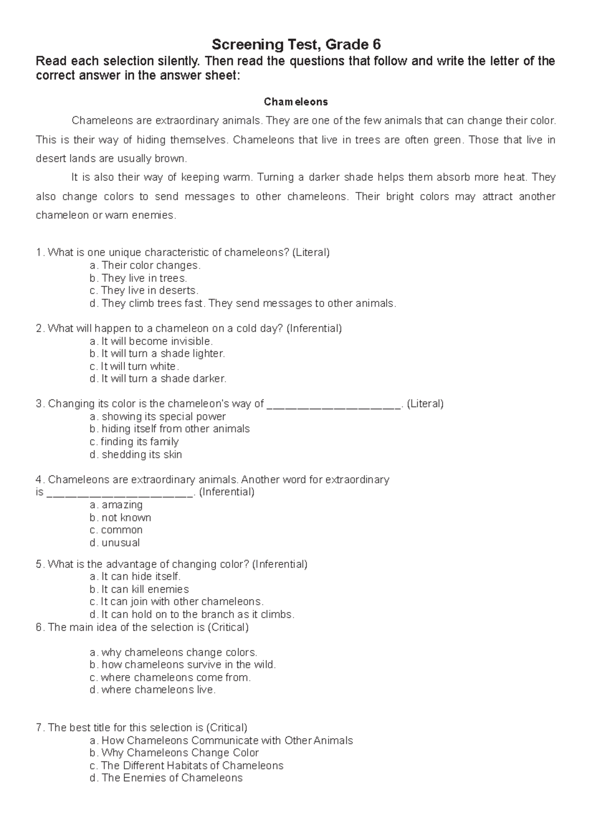 Phil Iri English Group Screening Test Screening Test Grade 6 Read 