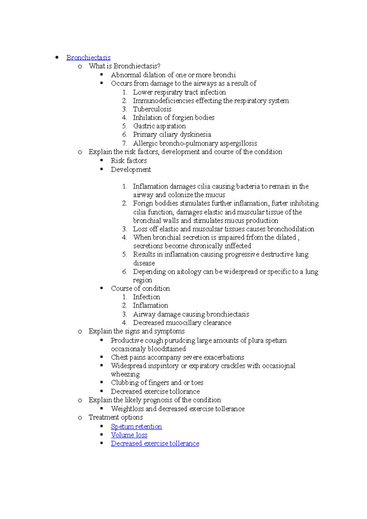 Bronchiectasis - CPP notes - Bronchiectasis o What is Bronchiectasis ...