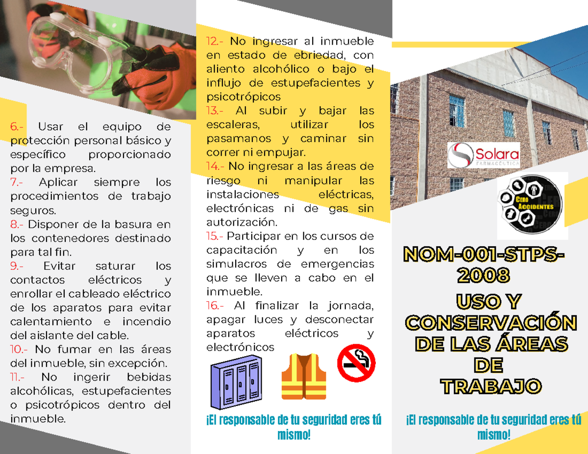 NOM-001-STPS-2008 , Uso y conservación de las áreas de trabajo - 12 ...