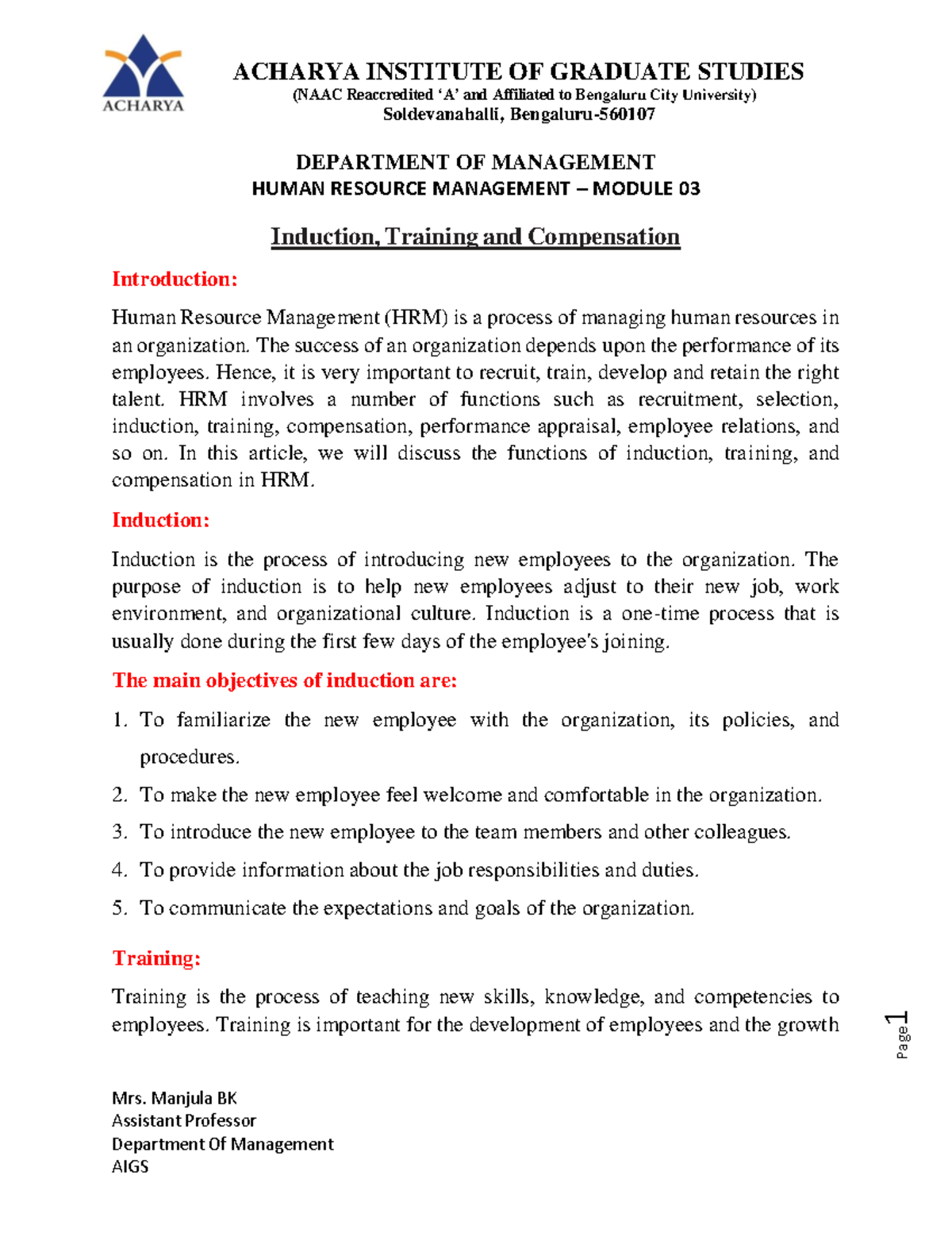 UNIT O3 - Induction: Meaning, Objectives and Purpose of Induction ...
