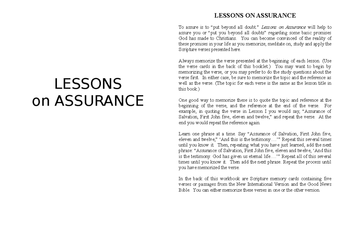 Lessons ON Assurance - Old Version - July 13 - LESSONS on ASSURANCE ...