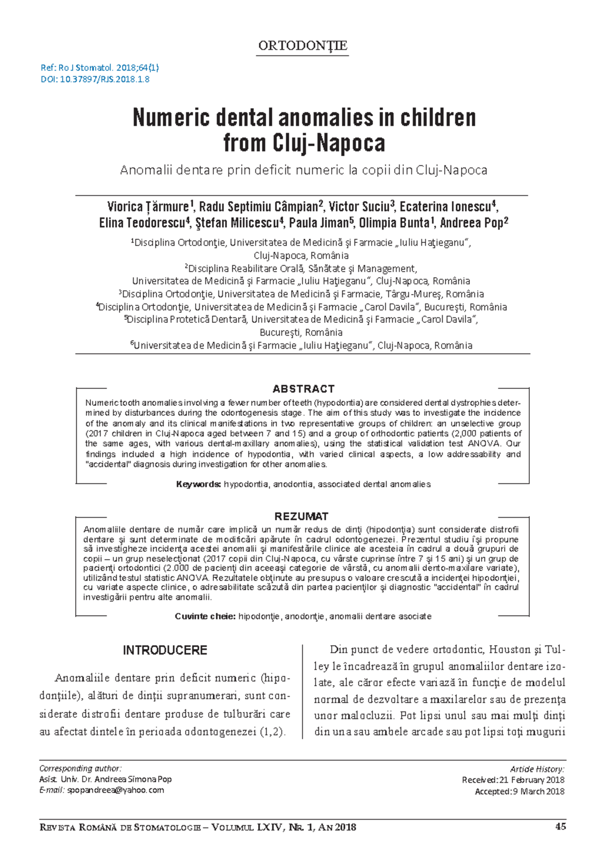 Model pentru statistica - R EVISTA R OMÂNÅ DE STOMATOLOGIE – VOLUMUL ...