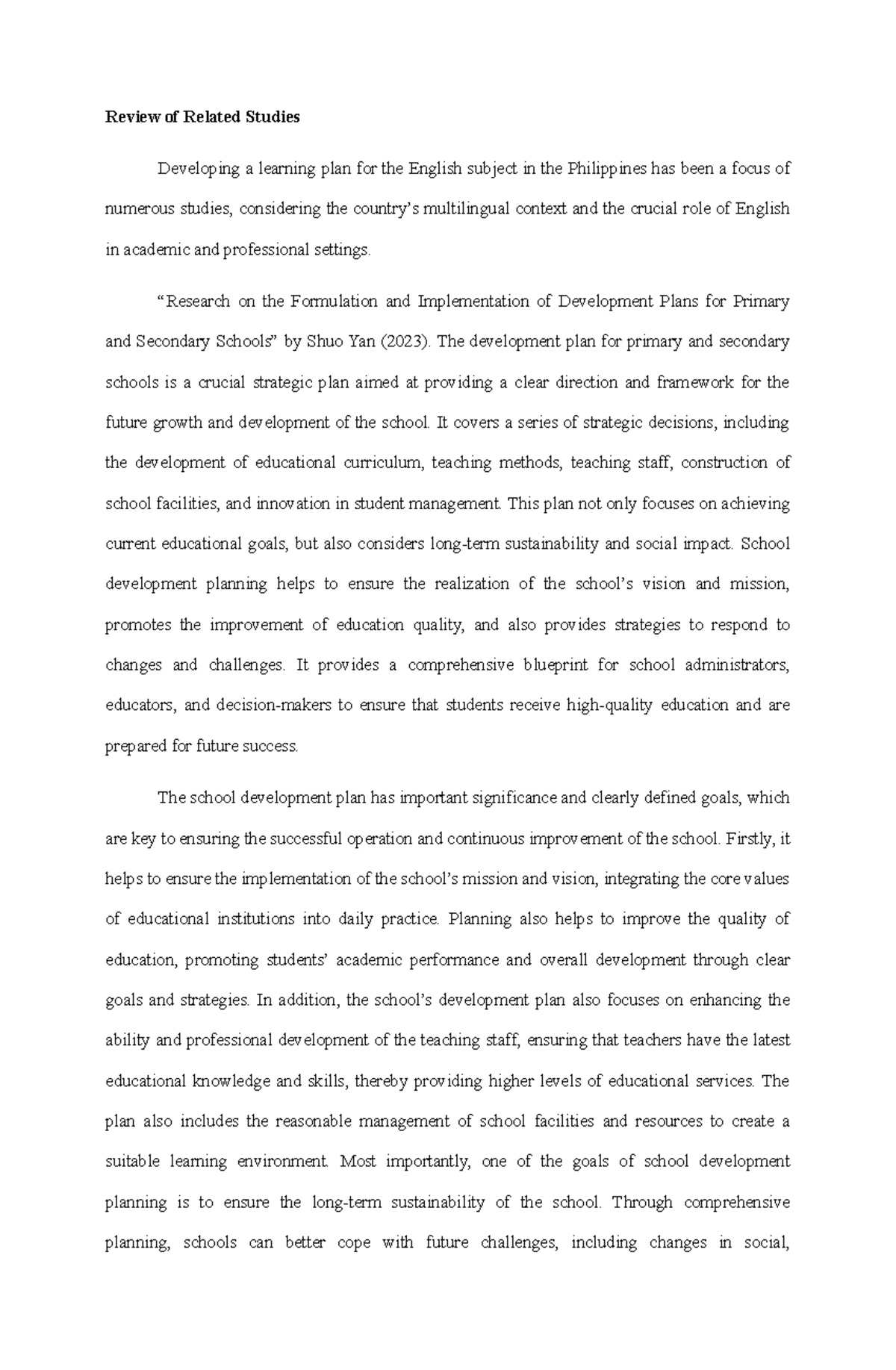 RRS - rrs - Review of Related Studies Developing a learning plan for ...