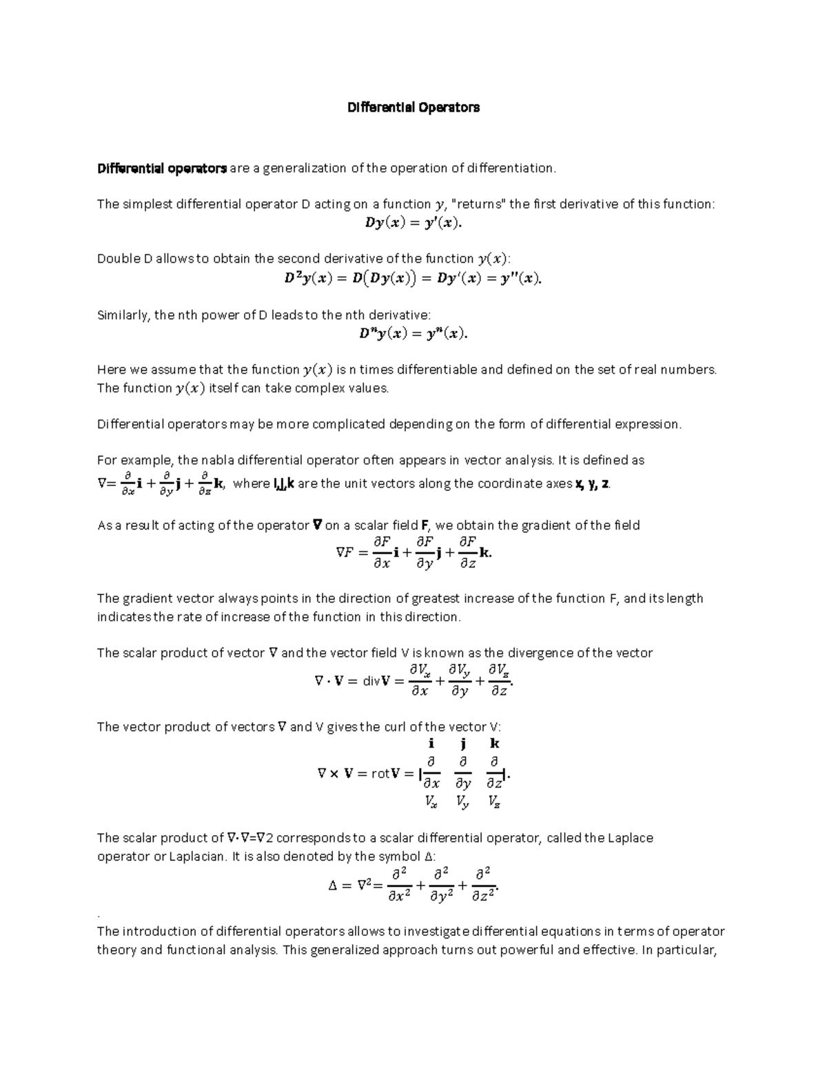 Differential-Operators - Differential Operators Differential operators are a generalization of ...