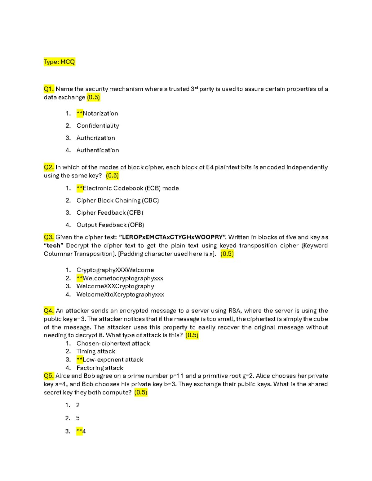 Midsem paper answer key - Note: 1. Kindly find the faculty name for the question given in the ...