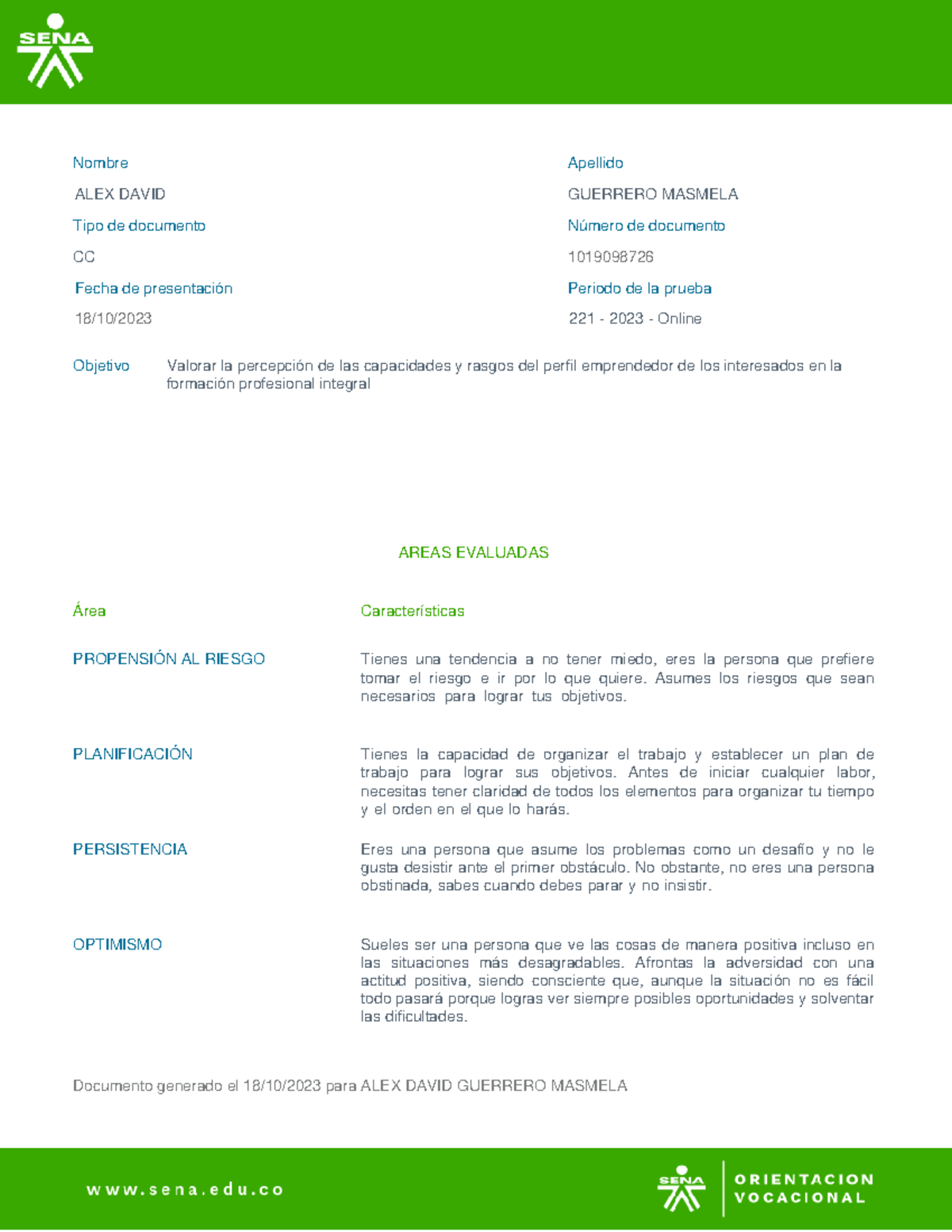 ALEX David Guerrero Masmela - ALEX DAVID Número de documento CC Fecha ...