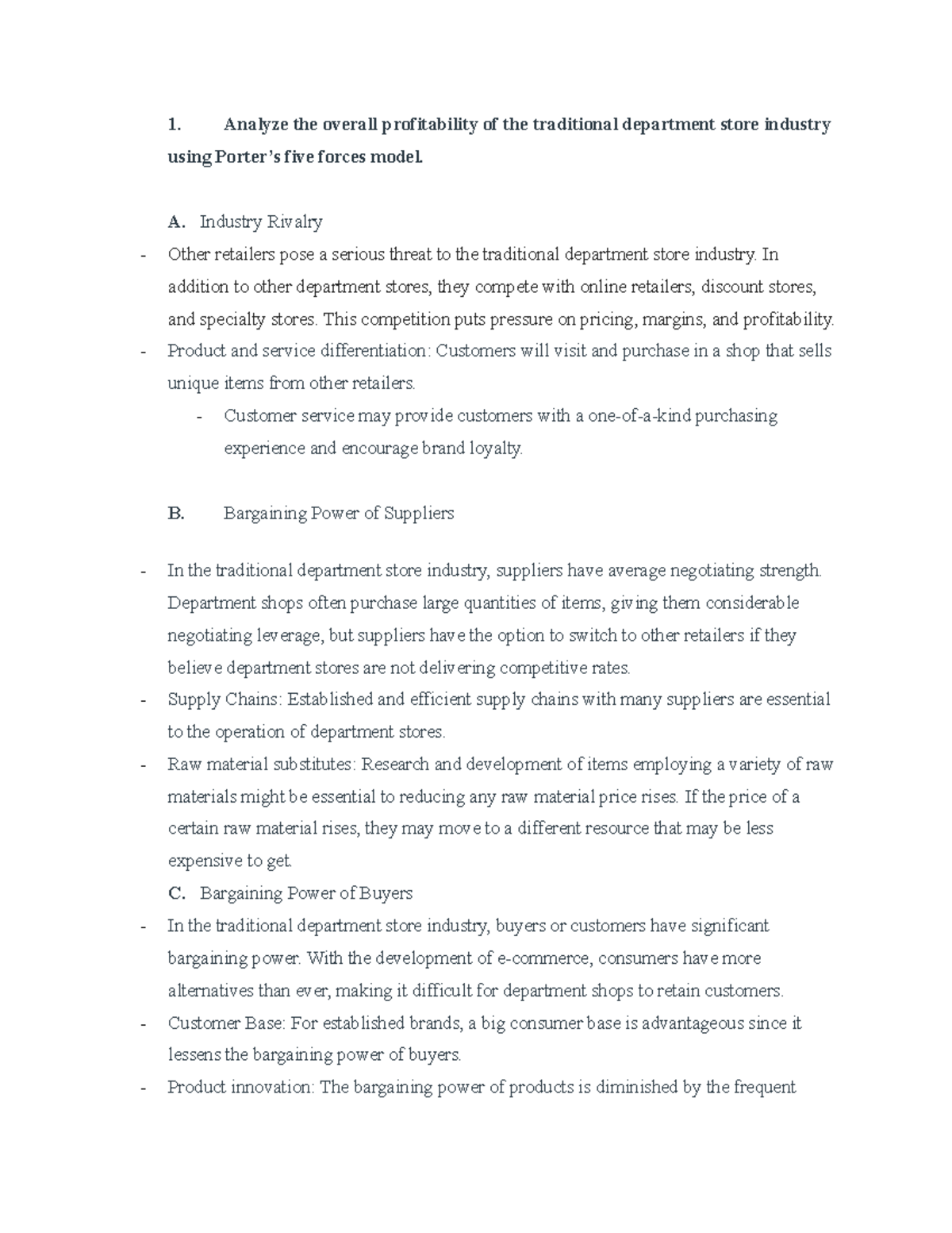 Macy's Case Study - ..... - 1. Analyze the overall profitability of the traditional department ...