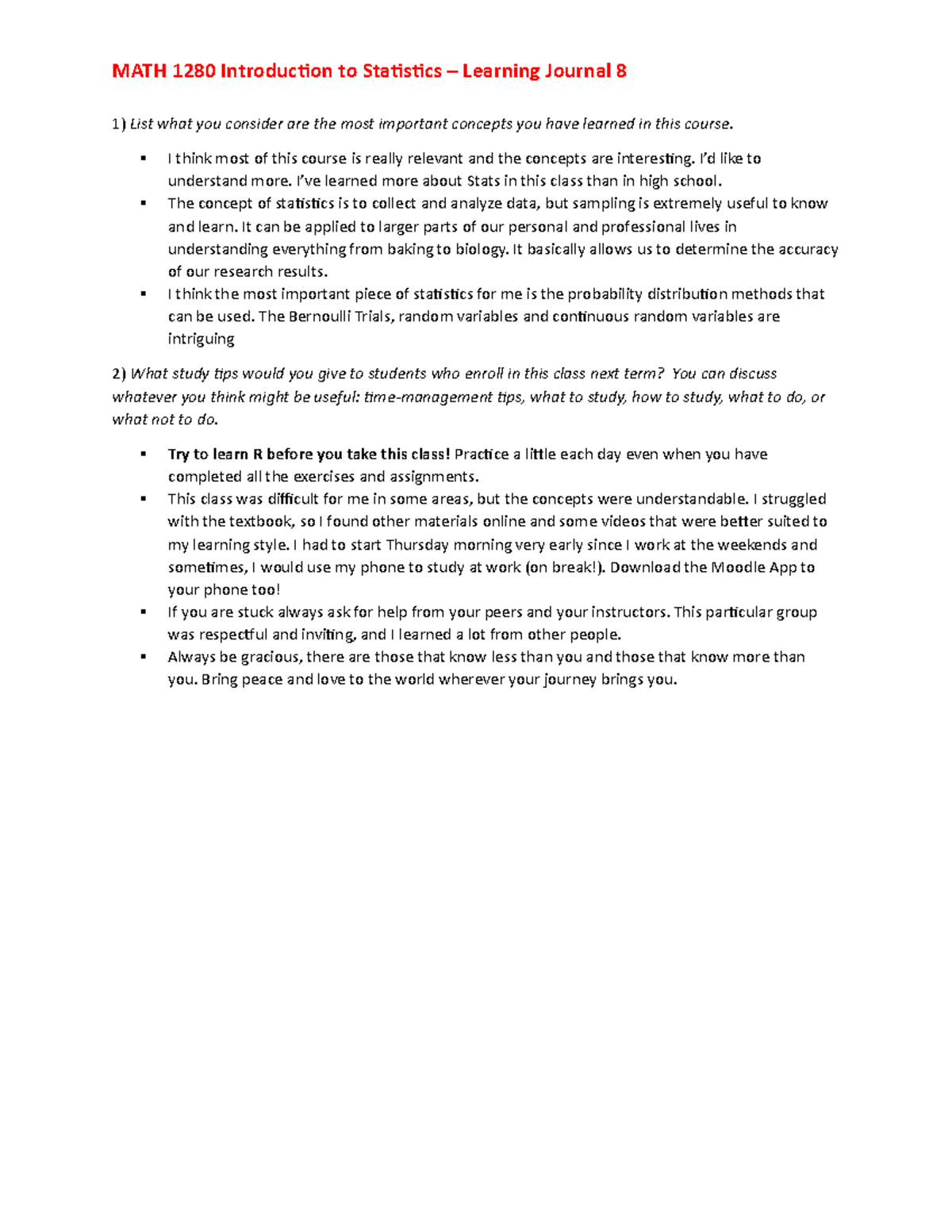 MATH 1280 - Learning Journal 8 - MATH 1280 Introduction to Statistics ...