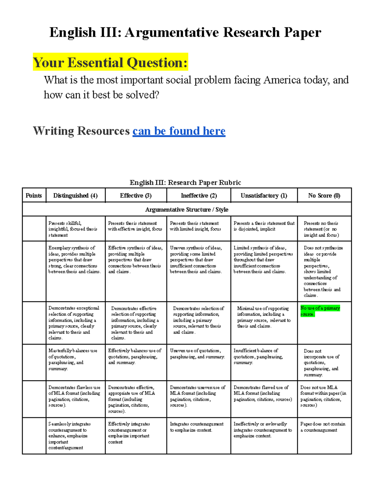 Copy of Research Paper Info - English III: Argumentative Research Paper ...