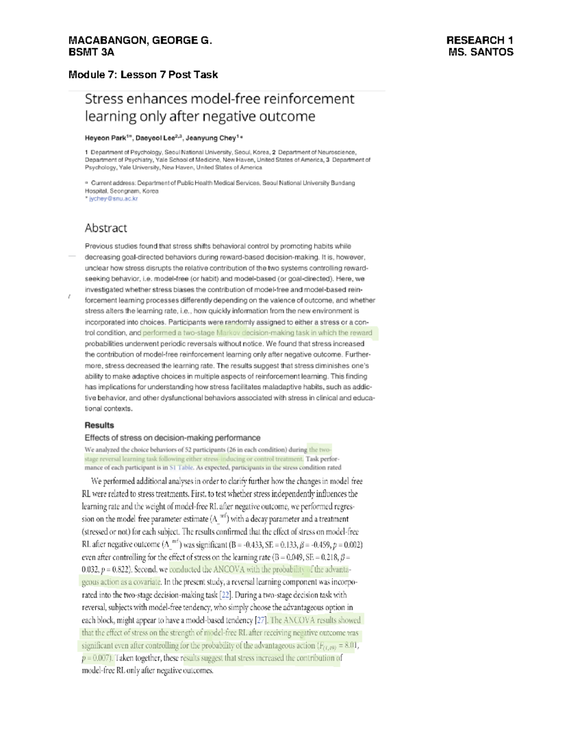 Module 7 Lesson 7 - Post Task - Undergraduate research - Studocu