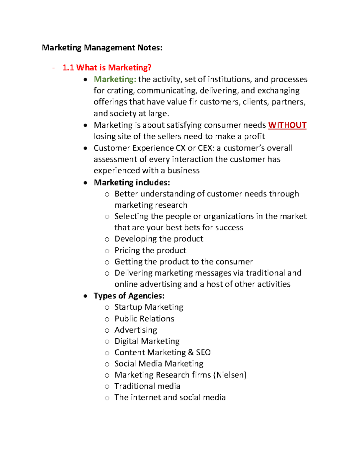 Marketing Management Notes - Marketing is about satisfying consumer ...